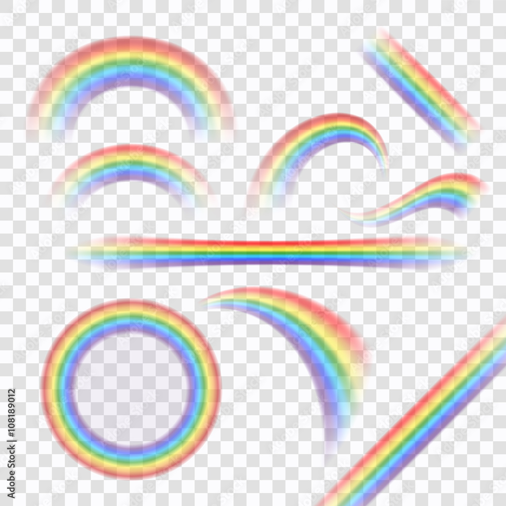 Rainbow icons set. Different shapes realistic, isolated on transparent ...