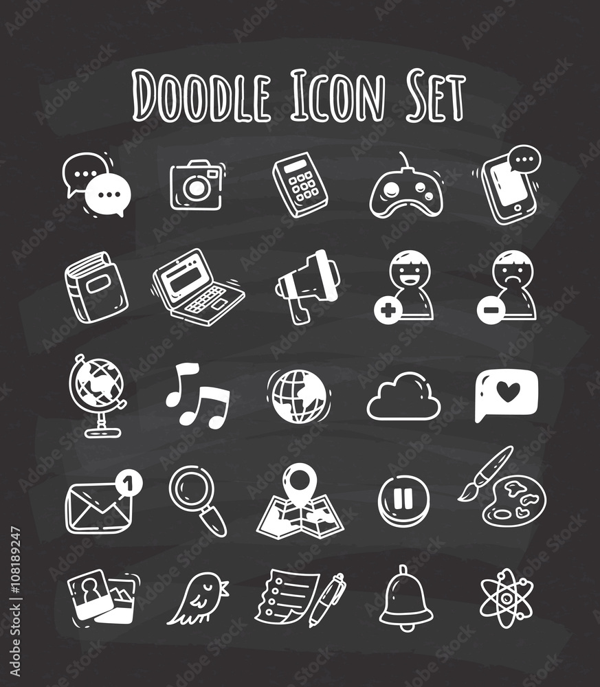 Doodle icon set on chalkboard background Stock Vector | Adobe Stock