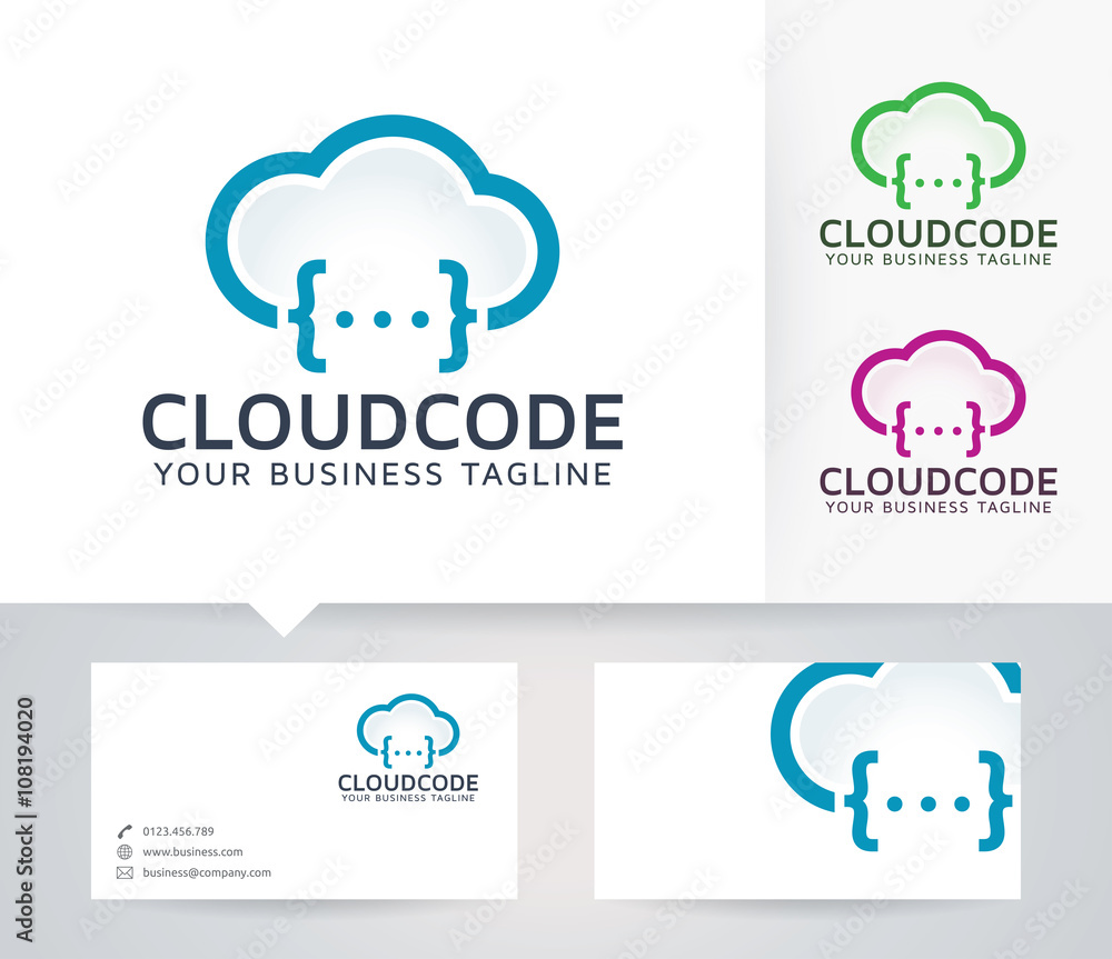 Cloud Code vector logo with alternative colors and business card ...
