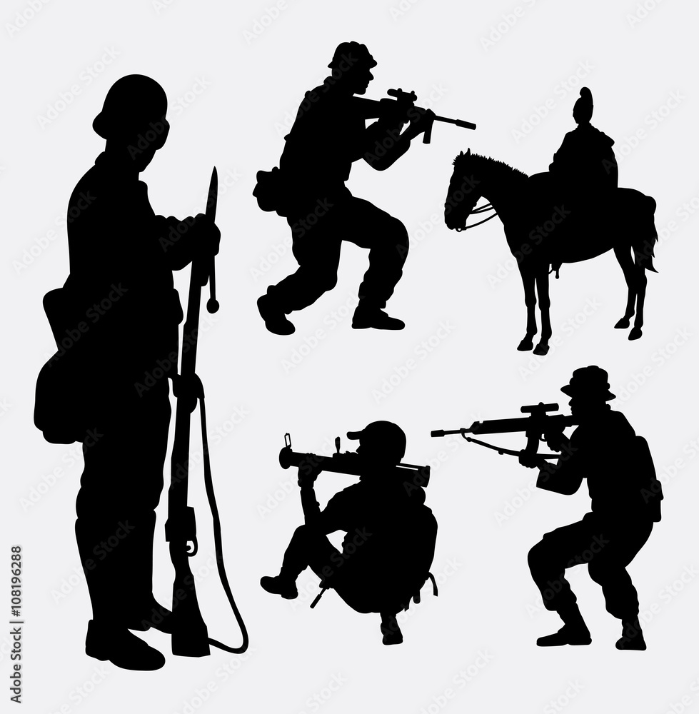 Military, soldier, army, shooting activity silhouette. Good use for ...