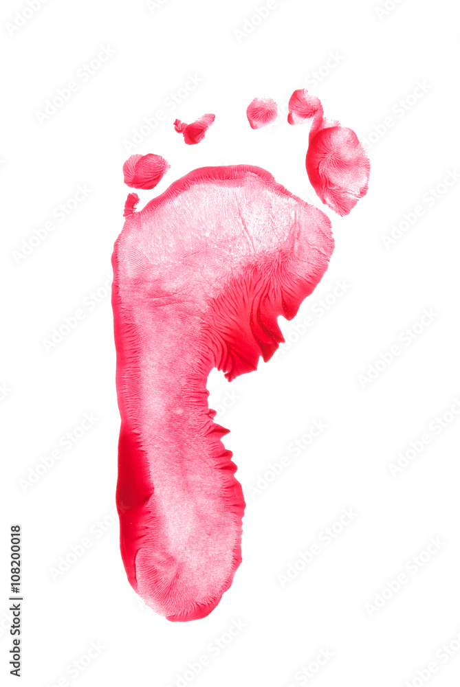Kid foot prints red color isolated on white background. fingerprint or ...