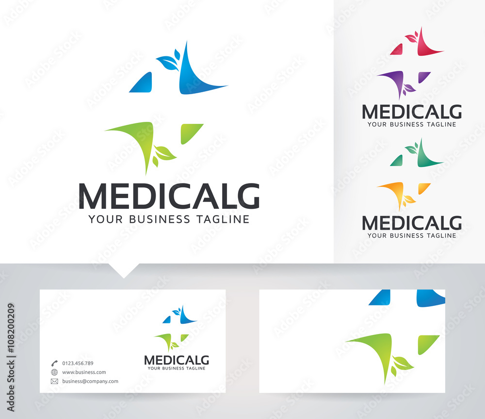 Medical vector logo with alternative colors and business card template ...
