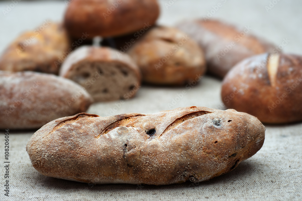 Loaves of Home Baked Leavened Bread made of wheat and buckwheat flour ...