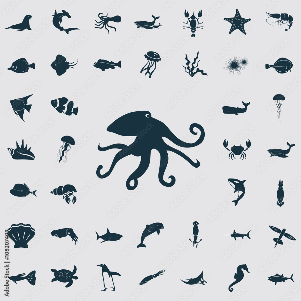 Set of forty sea animals icon Stock Vector | Adobe Stock