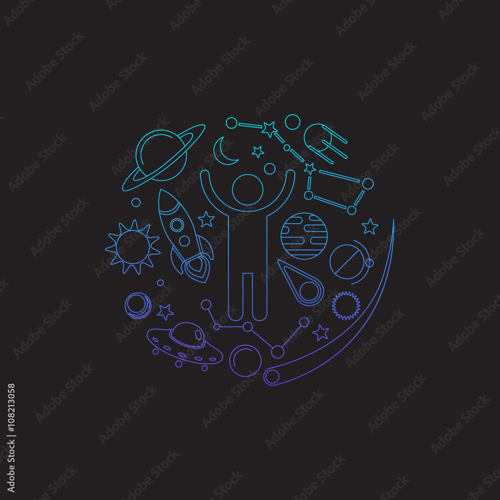 Space logo. Cosmos elements. Space and universe elements arranged in a ...