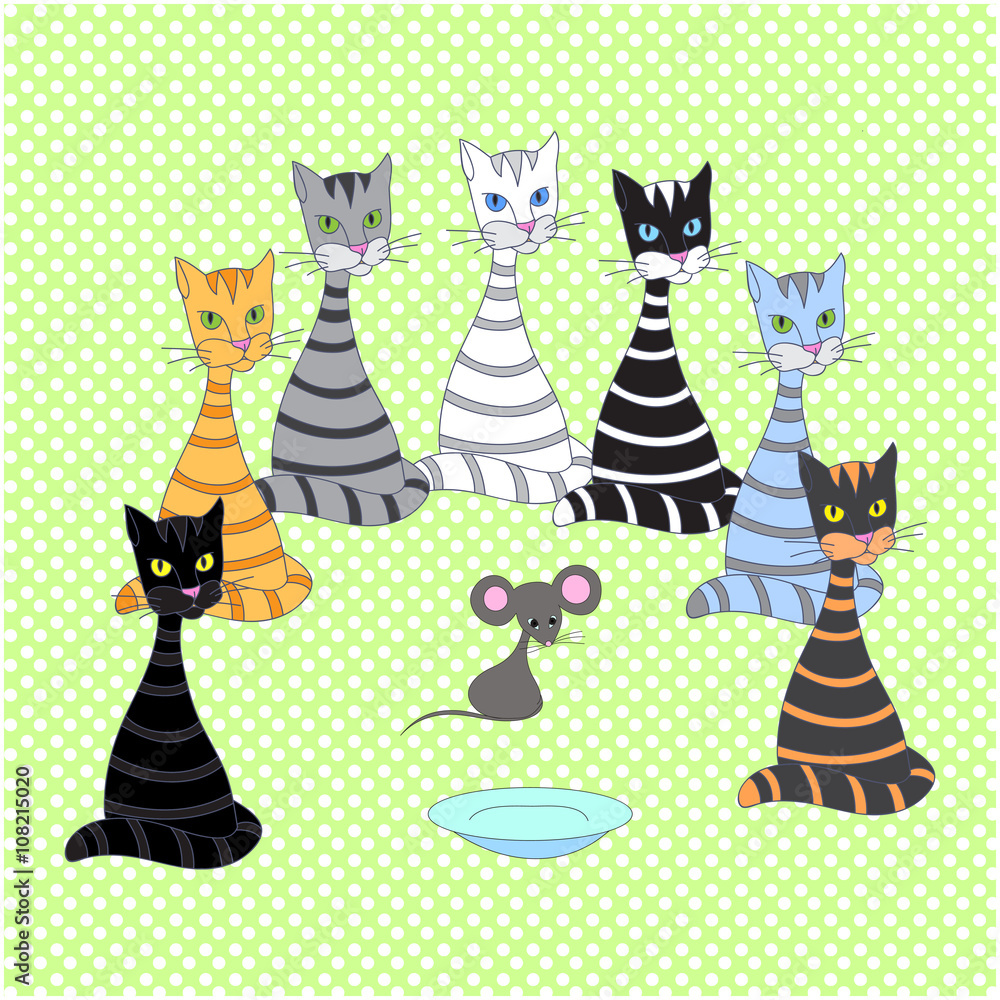background with multi-colored cats, hand drawing, vector Stock ...