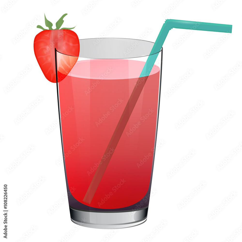 Strawberry Cocktail, vector illustration isolated on white background ...