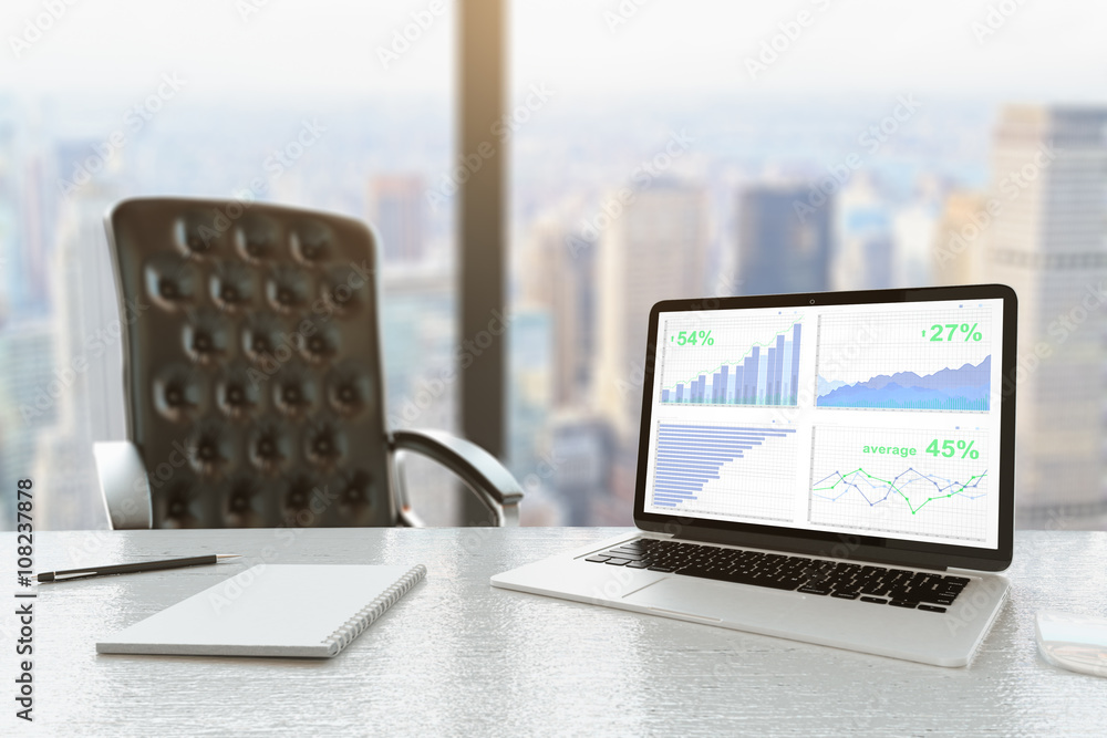 Business chart laptop city view Stock Photo | Adobe Stock