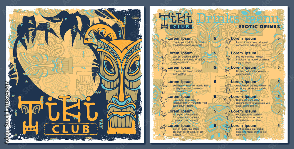 Tiki bar club menu, template design. Drinks flyer Stock Vector | Adobe ...