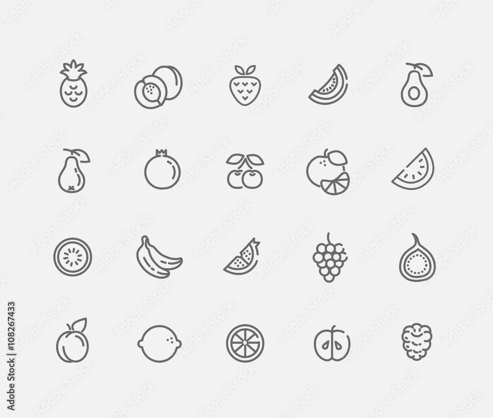 Set of Outline stroke Fruit icon Vector illustration Stock Vector ...