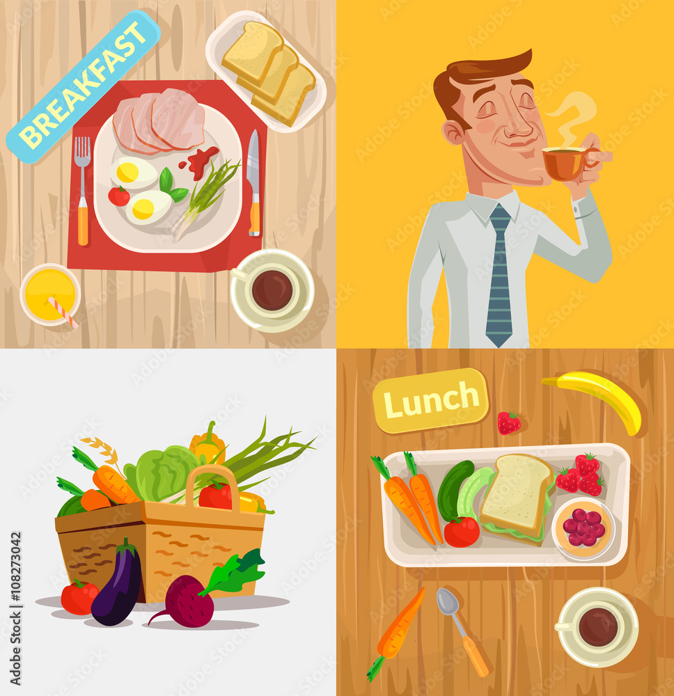 Food vector cartoon illustration set Stock Vector | Adobe Stock