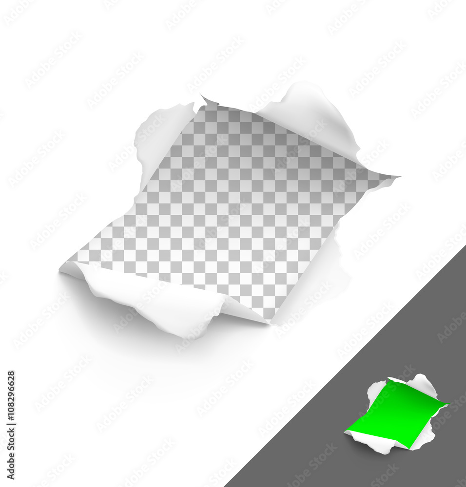 Realistick hole in paper isoalated on white background. Vector ...