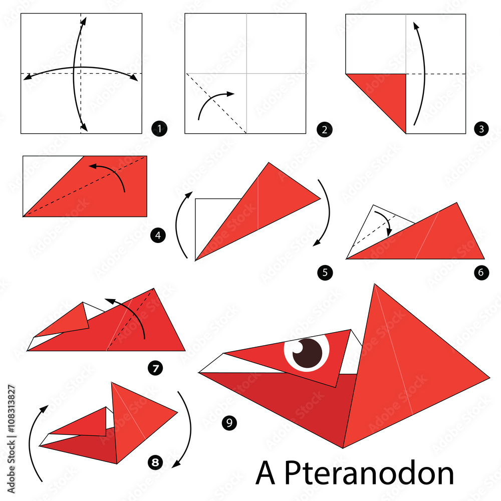 Step by step instructions how to make origami A Pteranodon. Stock ...