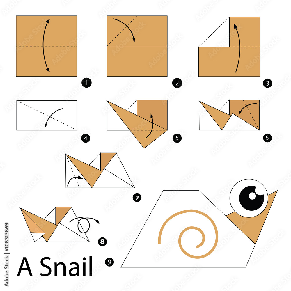 Step by step instructions how to make origami A Snail. Stock Vector ...