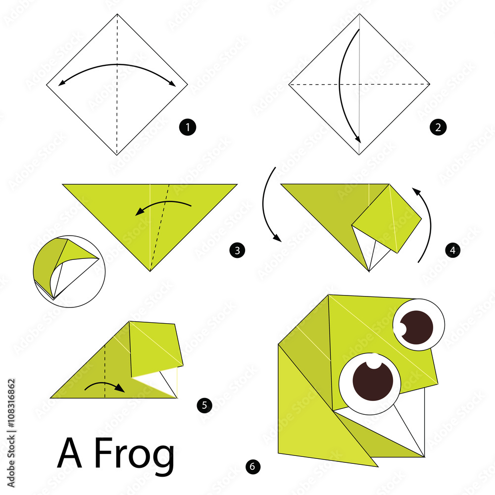Step by step instructions how to make origami A Frog. Stock Vector ...
