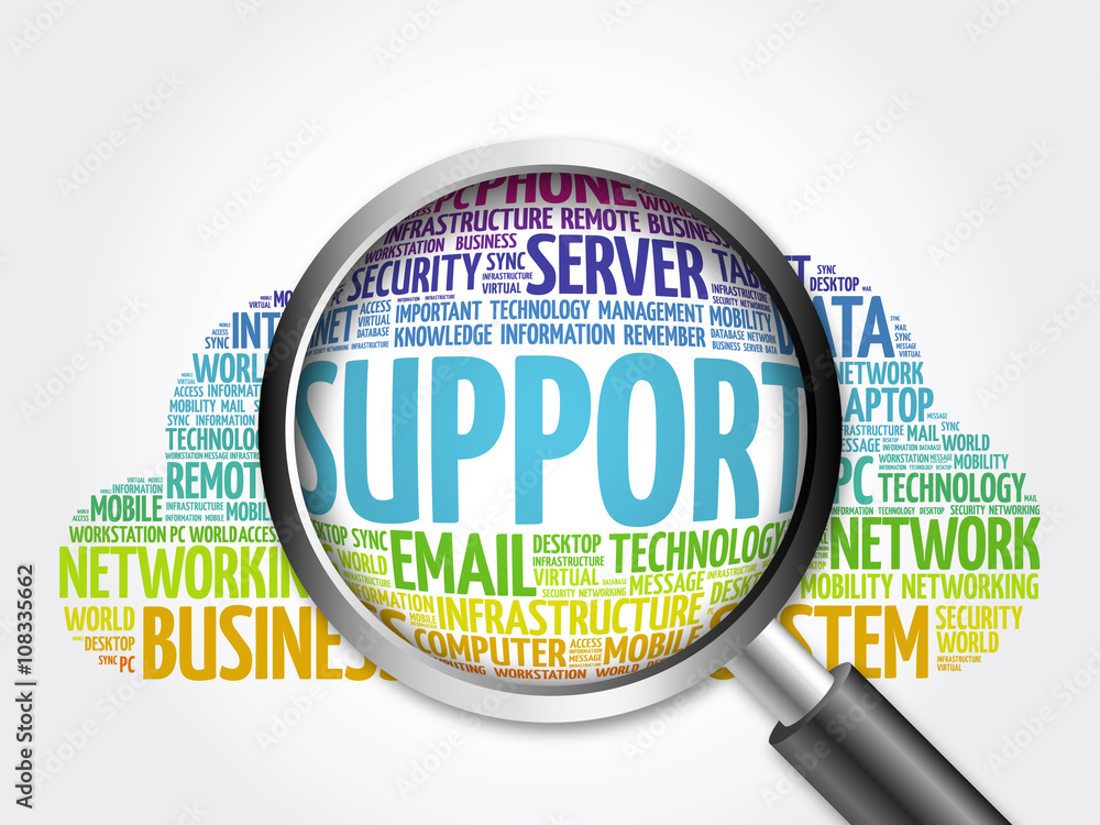 Support word cloud with magnifying glass, business concept Stock ...