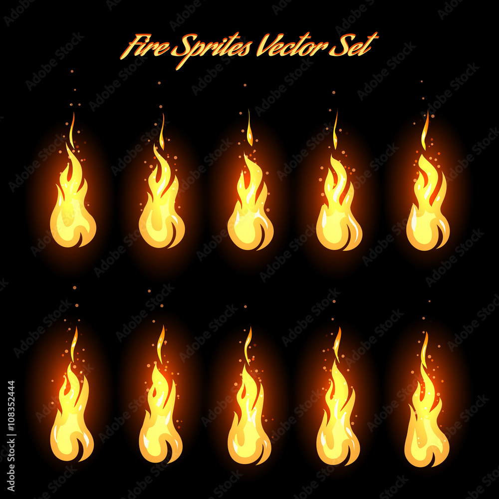 Fire animation frames icons or fire sprites vector illustration Stock ...