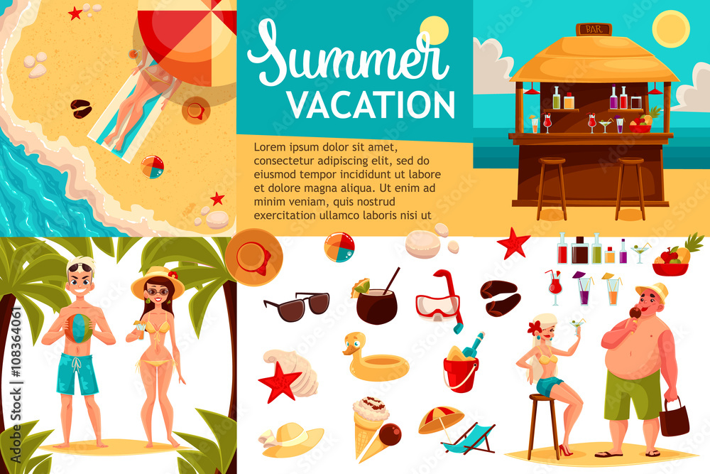 Infographics with travel concept summer vacation on the beach, tourists ...