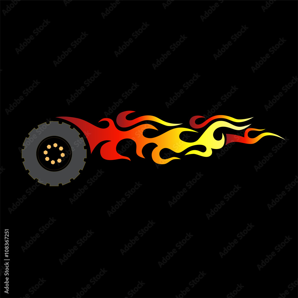 Abstract wheel with flames on a black background. Stock Vector | Adobe ...