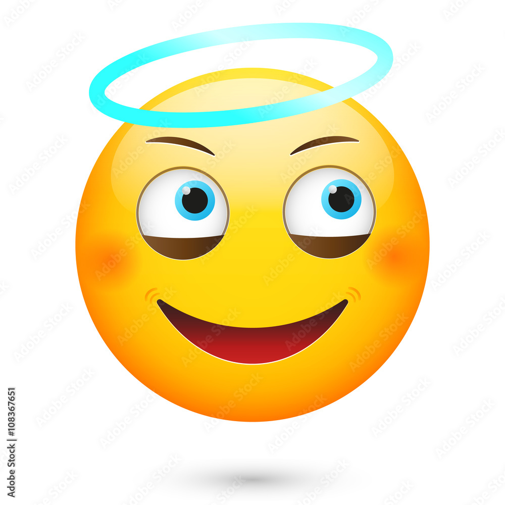 Emoticon with halo. Isolated vector illustration on white background ...