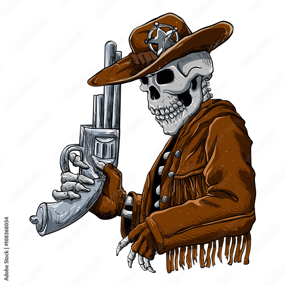 Skull cowboy.Skeleton Cowboy with revolver Stock Vector | Adobe Stock