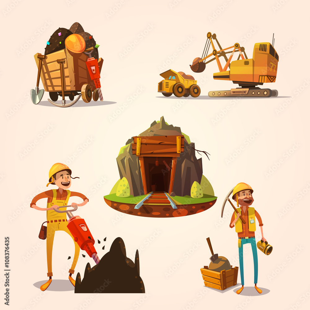 Mining cartoon set Stock Vector | Adobe Stock