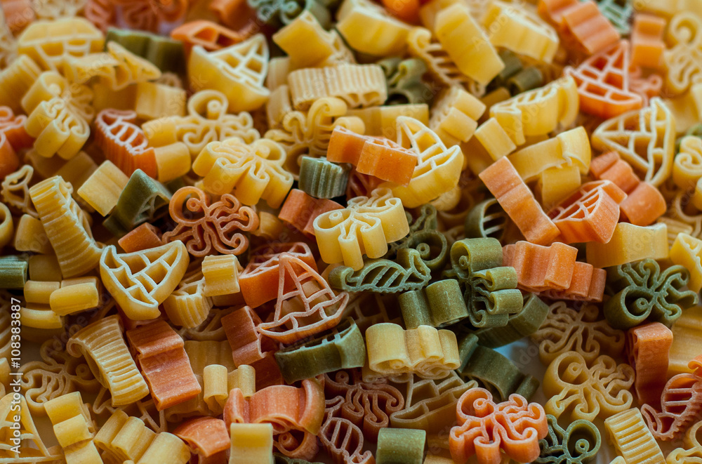 Variety of types and shapes of pasta. Dry pasta background Stock Photo ...