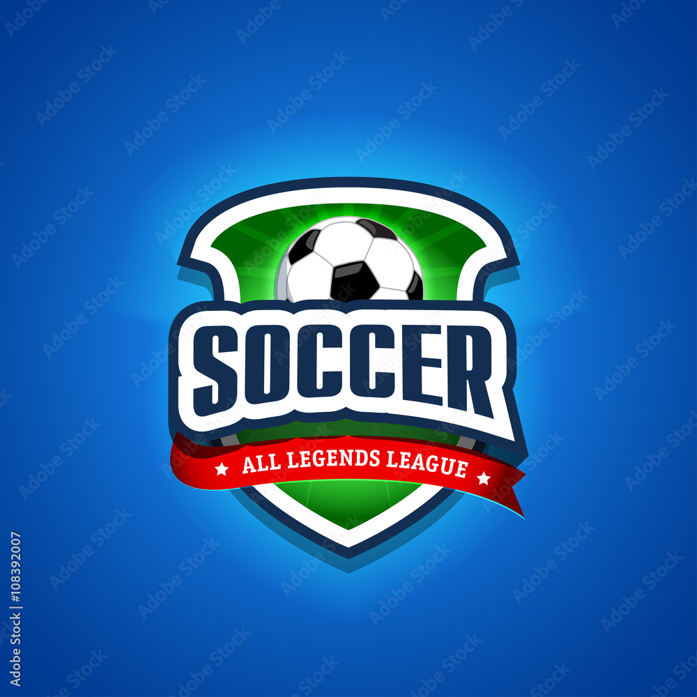 Soccer, football logo. Green, red and dark blue soccer football badge ...