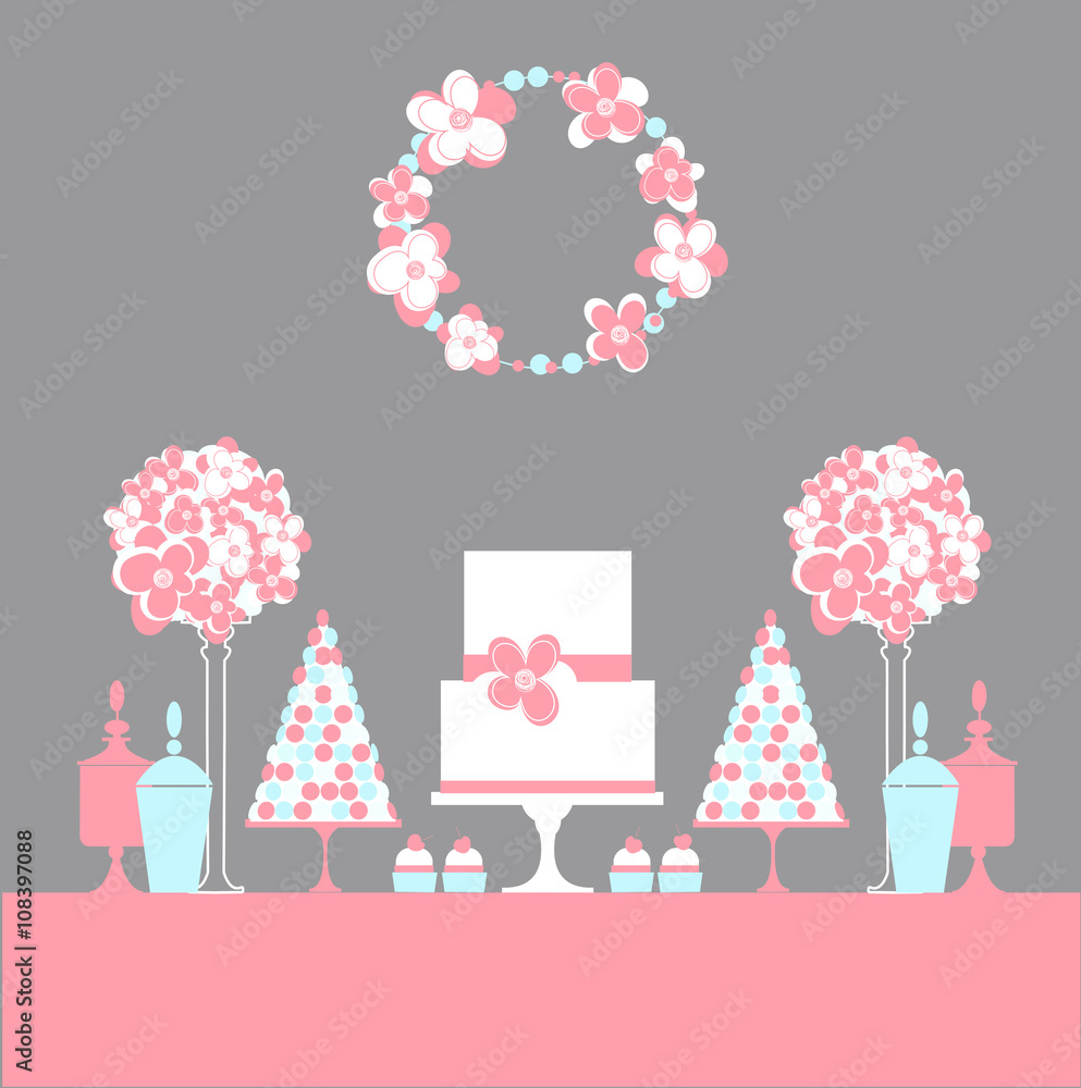 Candy Buffet with cake. Wedding dessert bar. Birthday sweet table ...