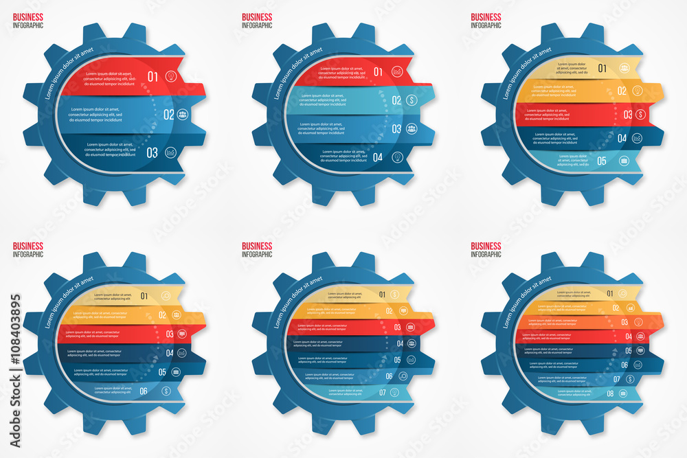 Vector gear style infographic set of templates for graphs, charts ...