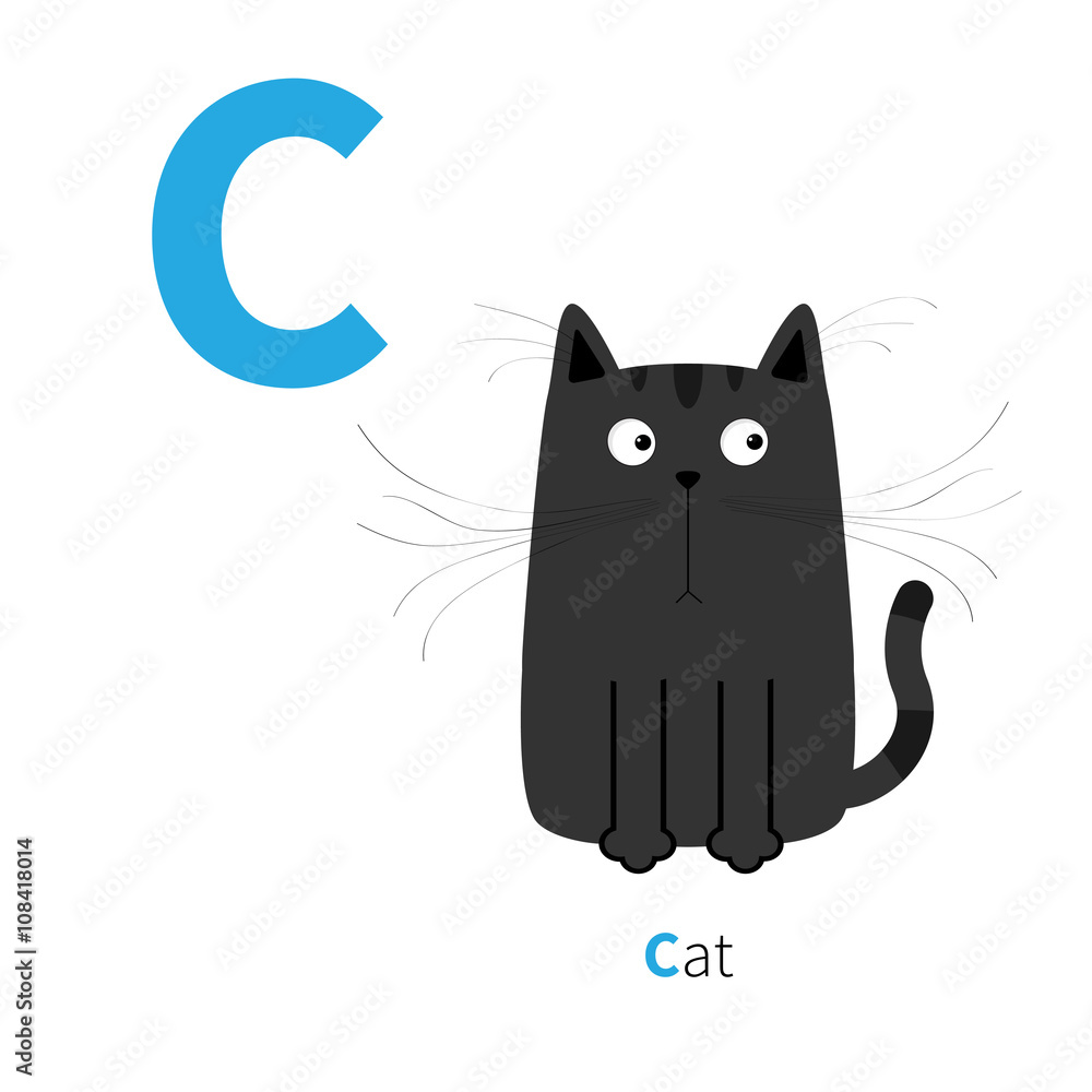 Letter C Cat black English abc with animals. Zoo alphabet. Education ...