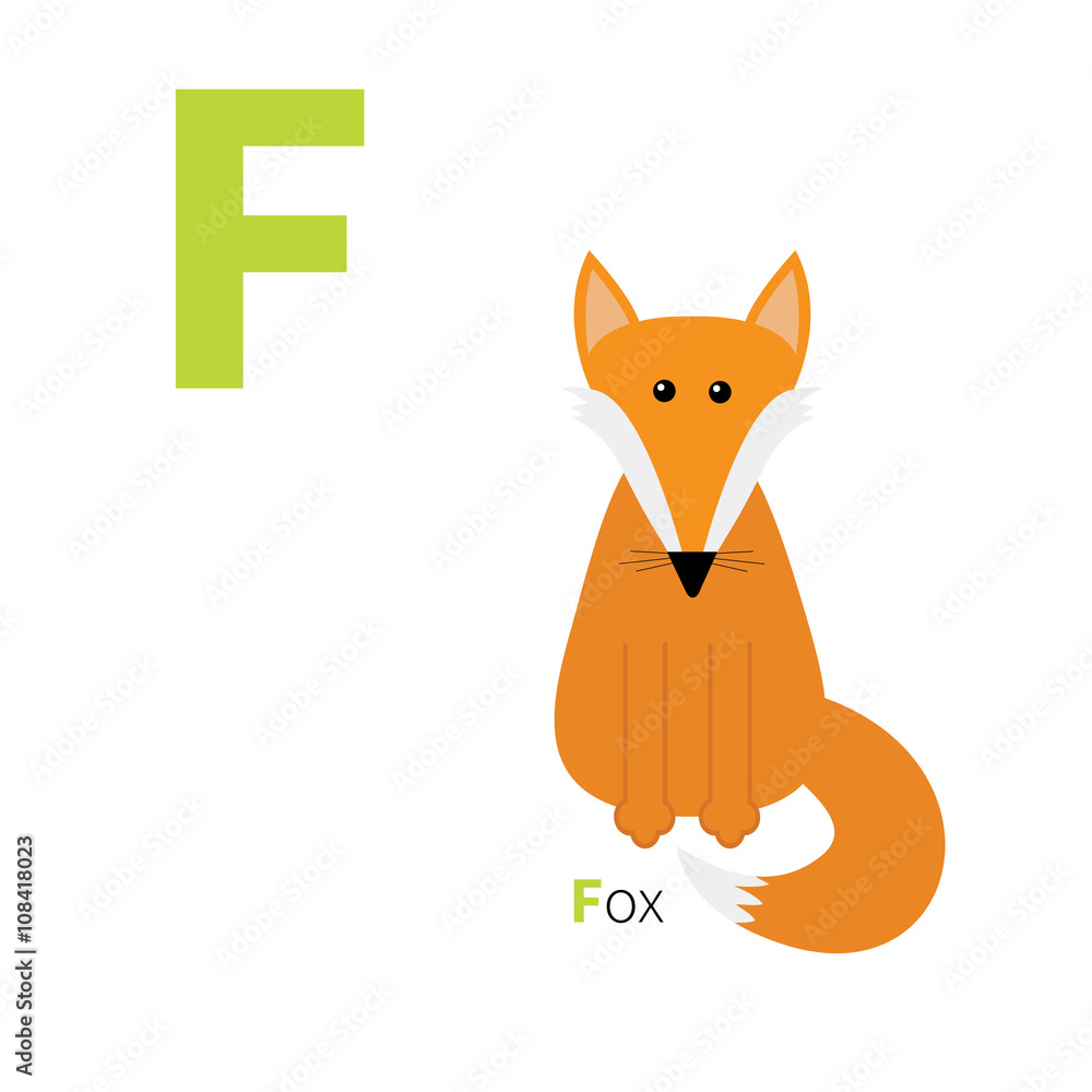 Letter F Fox Zoo alphabet. English abc with animals Education cards for ...