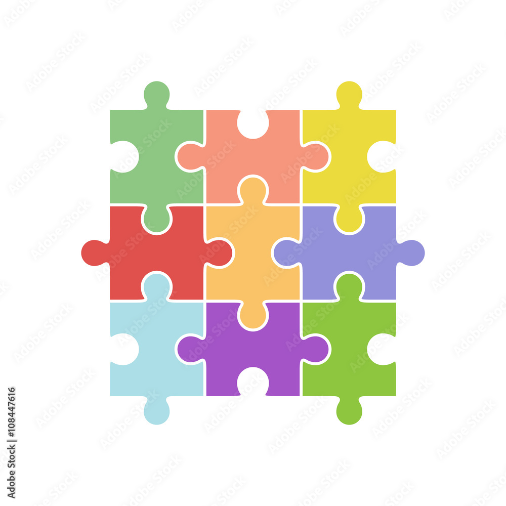 Jigsaw puzzle vector, nine pieces Stock Vector | Adobe Stock