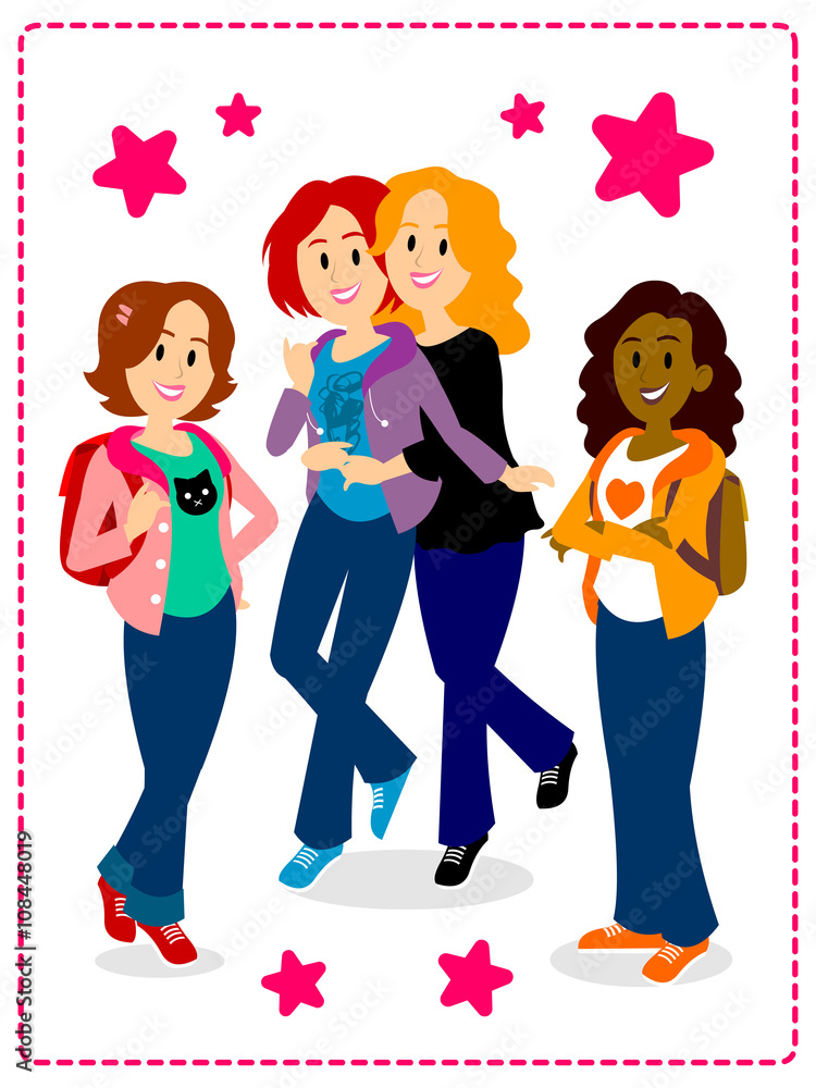 School Girls Friendship Clipart Stock Vector Adobe Stock