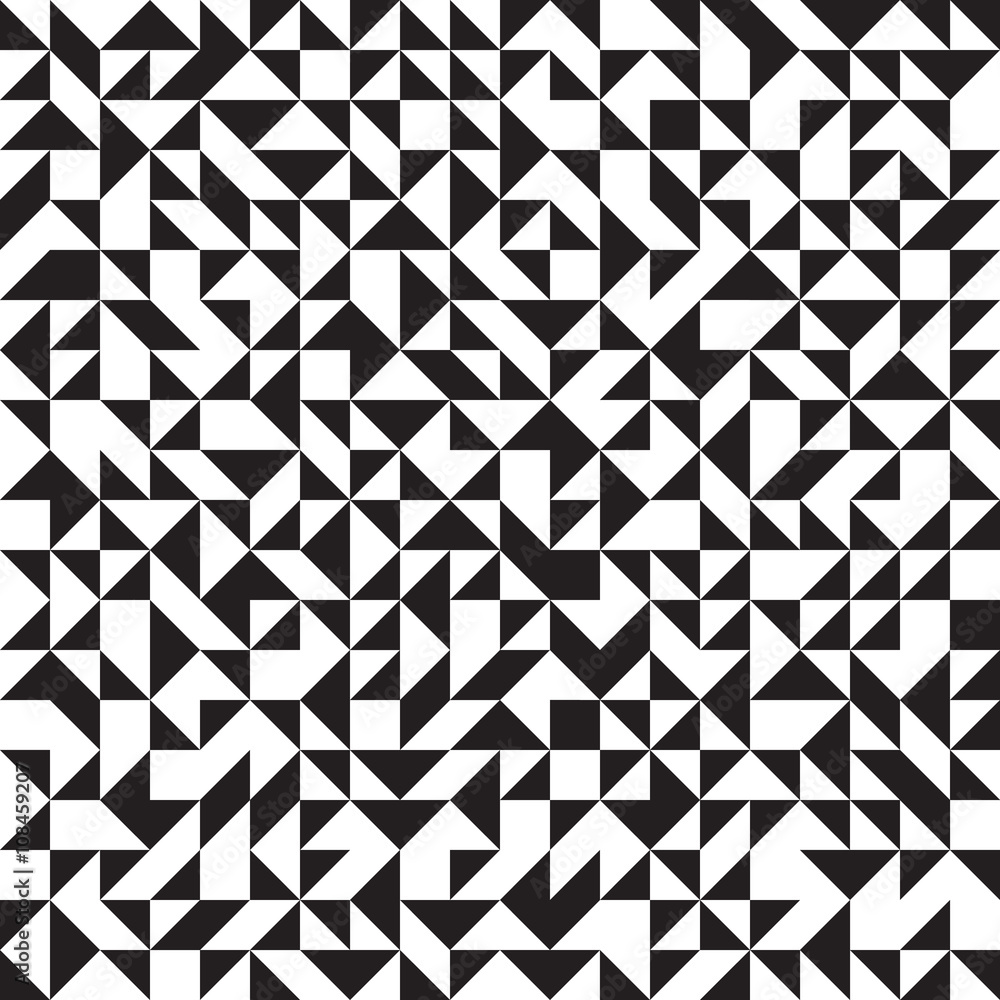 Triangle background, seamless pattern, black and white, vector ...