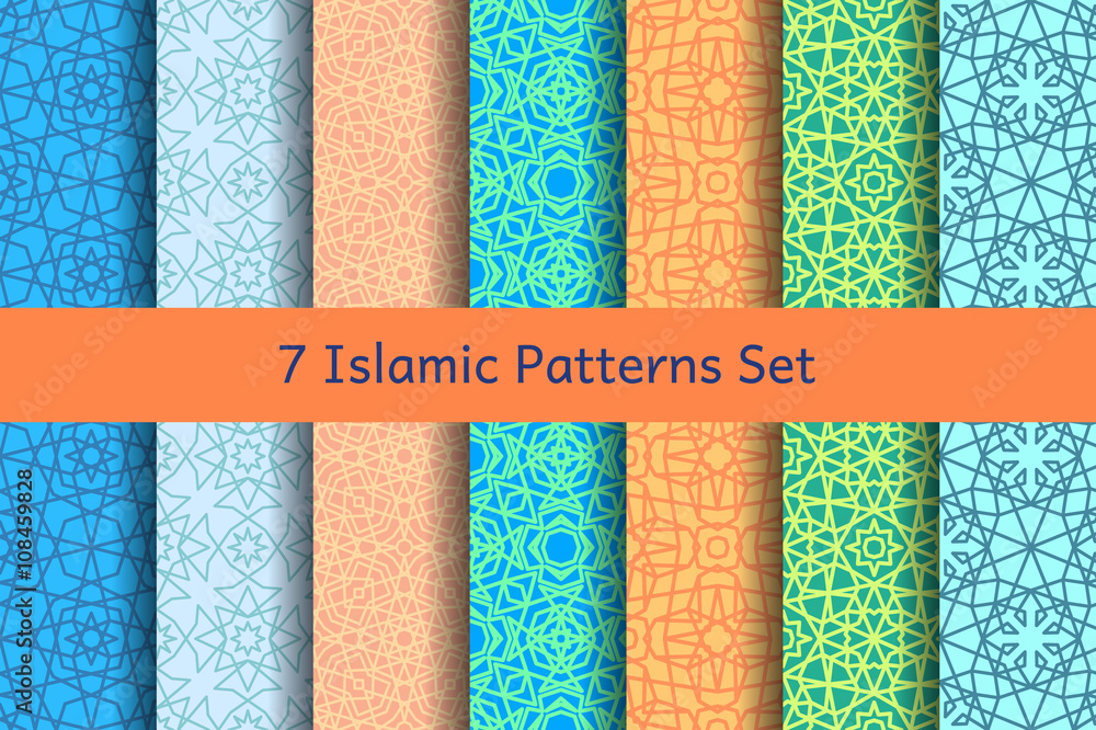 Set of 7 islamic patterns. Wallpaper backgrounds with abstract texture ...