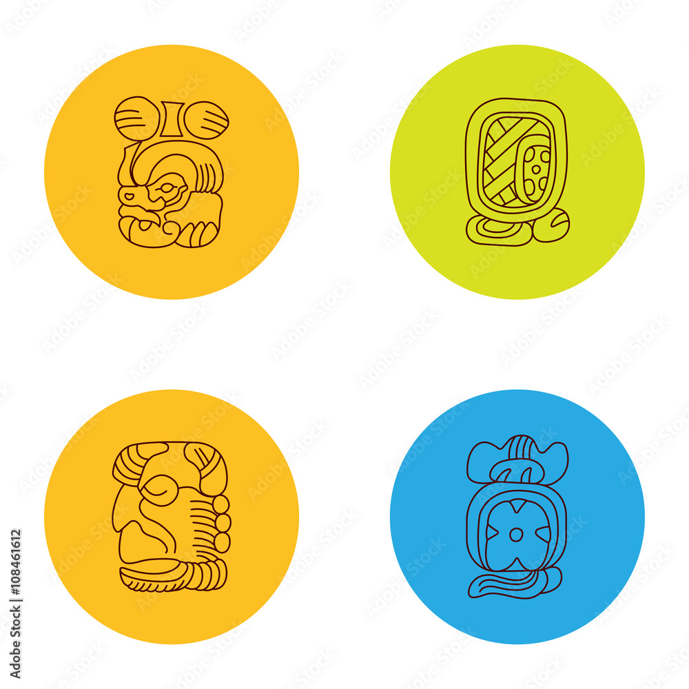 Maya icon in line art style. Cartoon vector illustration. Icon ...