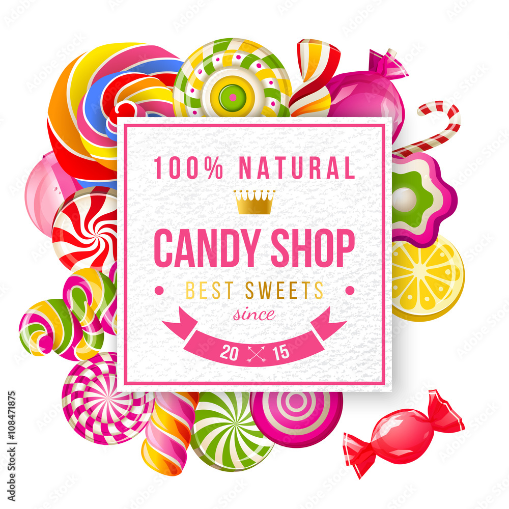 Paper candy shop label with type design Stock Vector | Adobe Stock