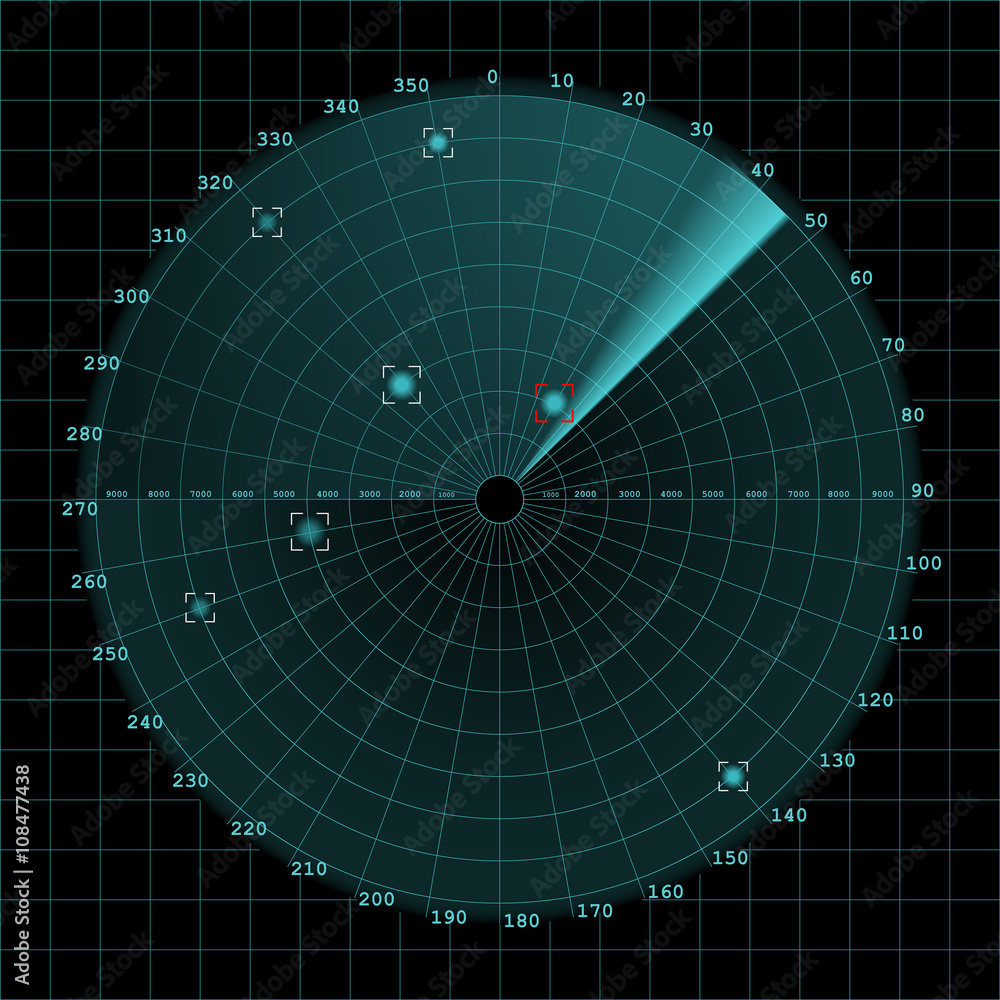 Sonar and radar screen on grid Stock Vector | Adobe Stock
