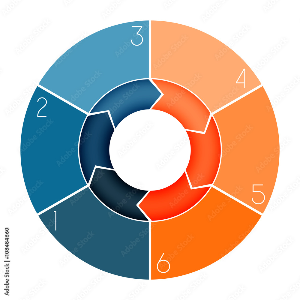 Infographic ring chart text area numbered for six position Stock ...