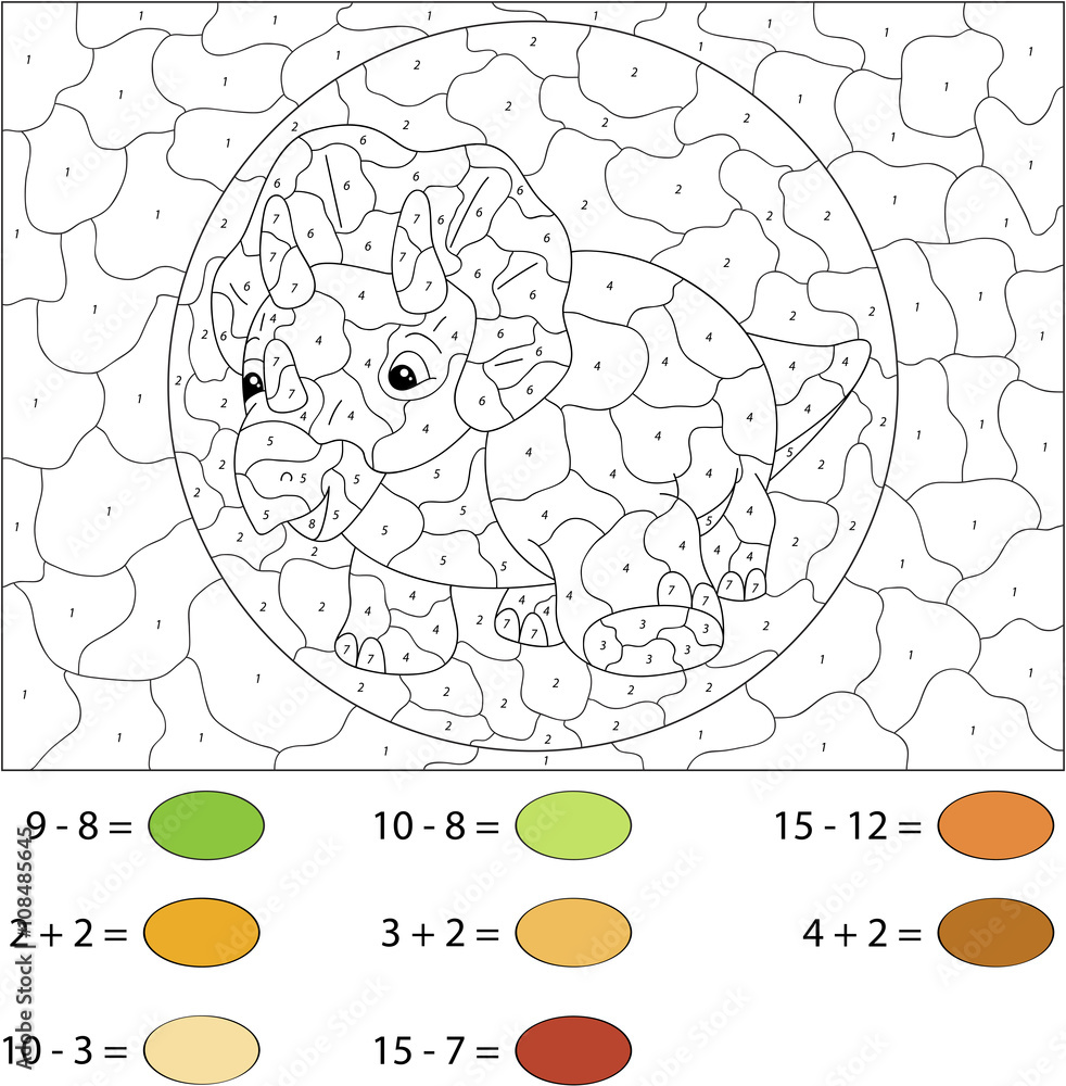 Cartoon Triceratops. Color by number educational game for kids Stock ...