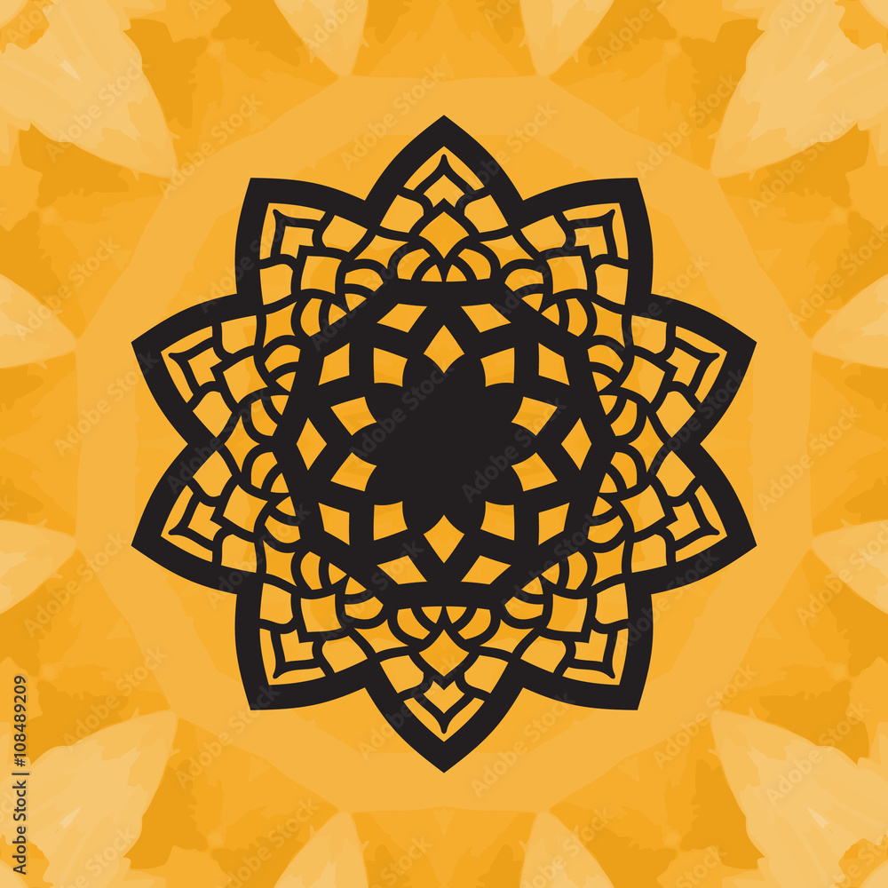 Elegant yantra-like pattern on yellow seamless texture. Hand-drawn ...