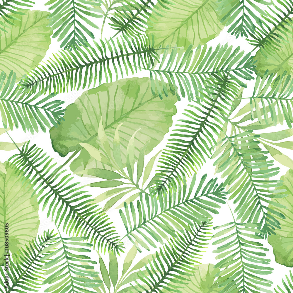 Tropical seamless pattern with leaves. Watercolor background with ...
