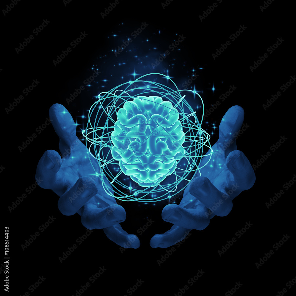 Magic on the brain / 3D render of glowing atomic brain Stock ...