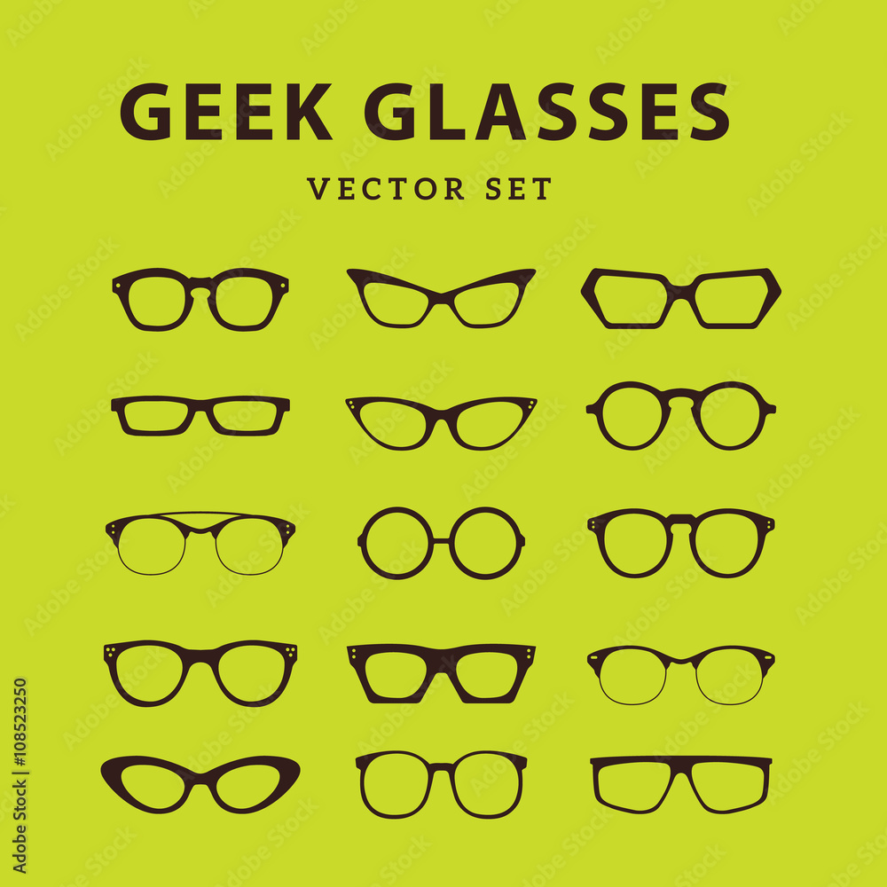 Set of glasses. Vector illustration on white background. Glasses model icons, man, women frames ...