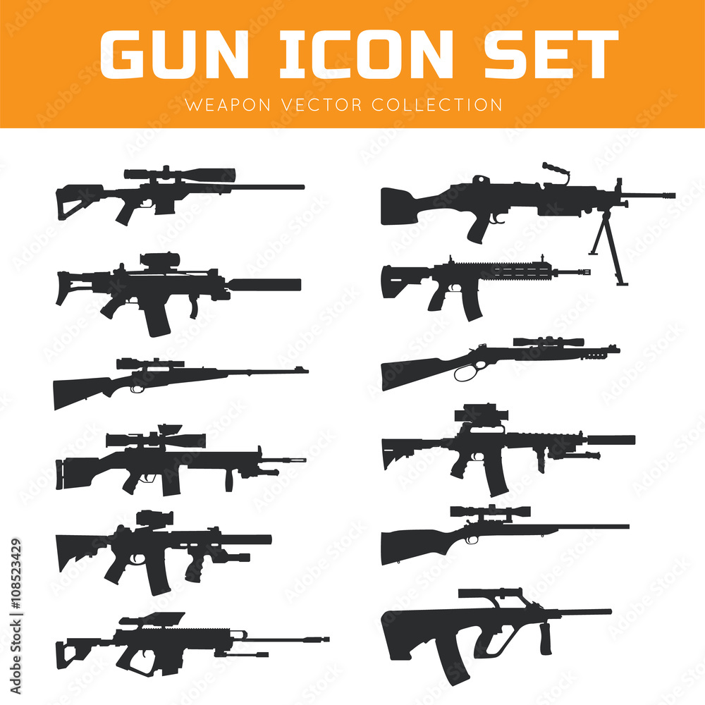 Gun icon set. Weapon vector collection,Pistol icon. gun logo. gun ...