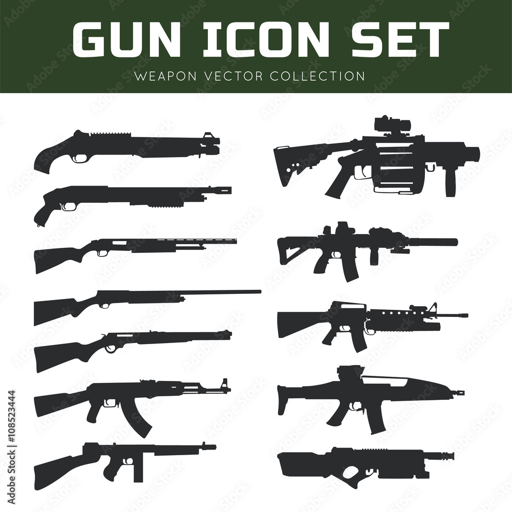 Gun icon set. Weapon vector collection,Pistol icon. gun logo. gun ...