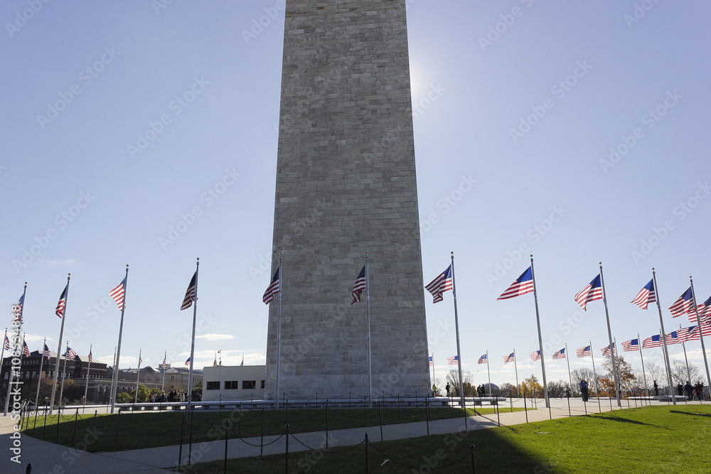 Fifty American flagpoles encompassing the base of America's national ...