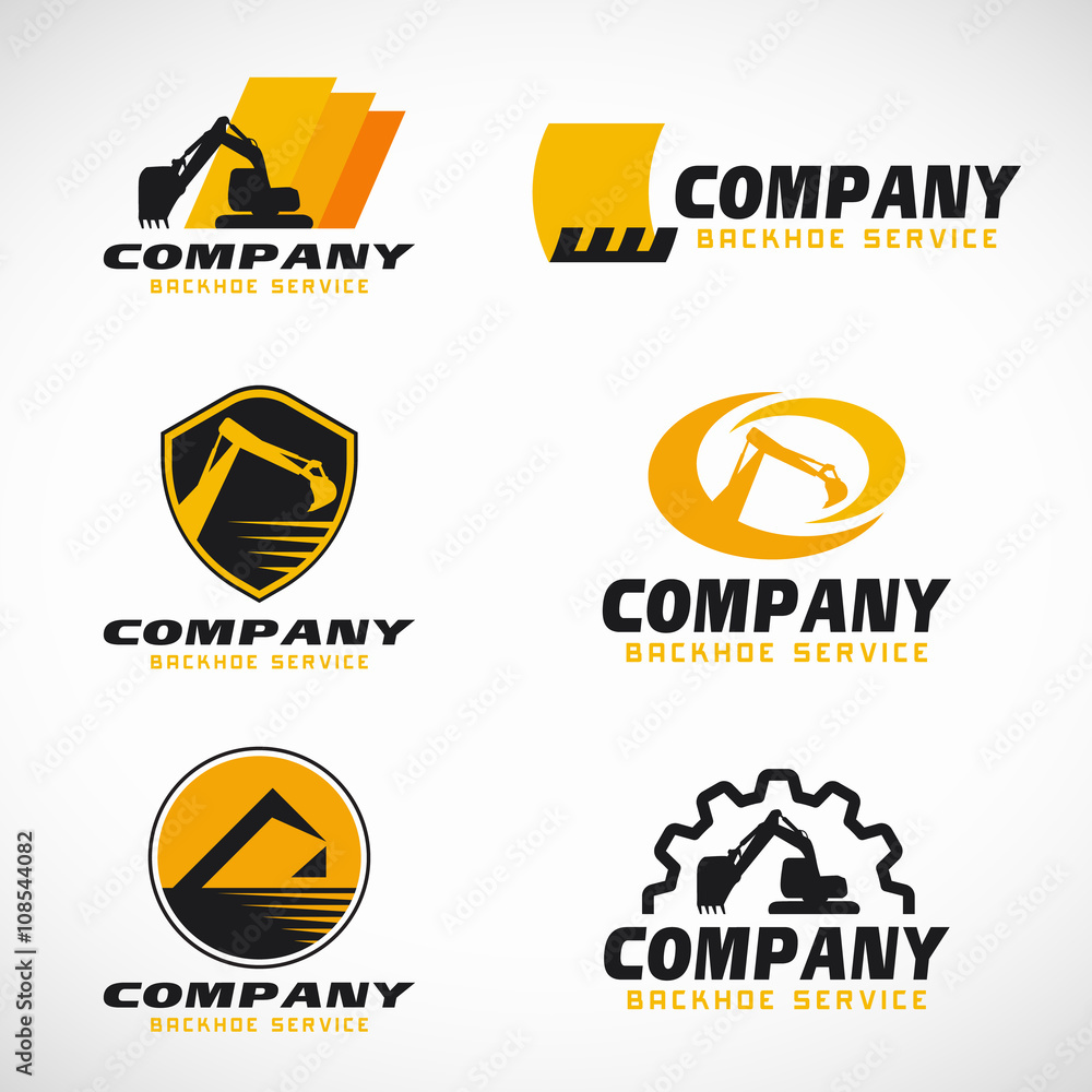 Yellow and black Backhoe service logo vector set design Stock Vector ...