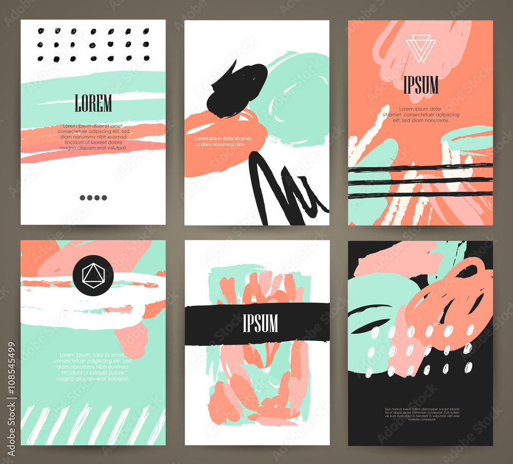 Set of brochures with hand drawn design elements. Vector templates ...